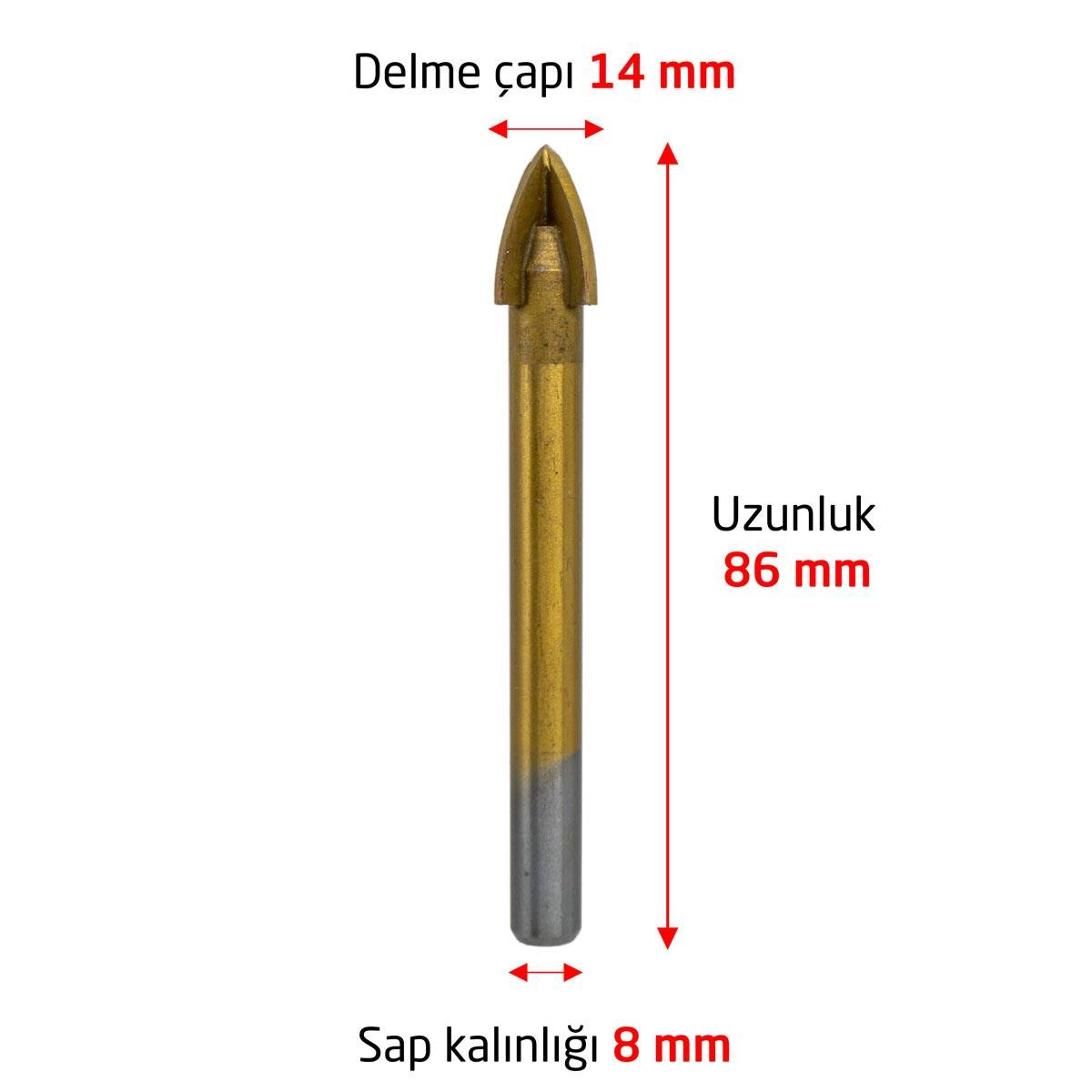 6178 Ok Tipi 4 Elmaslı Cam Fayans Delme Matkap Ucu 14 mm